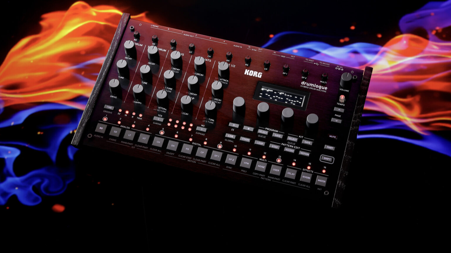 Korg drumlogue, new analog drum machine with a flexible hybrid core